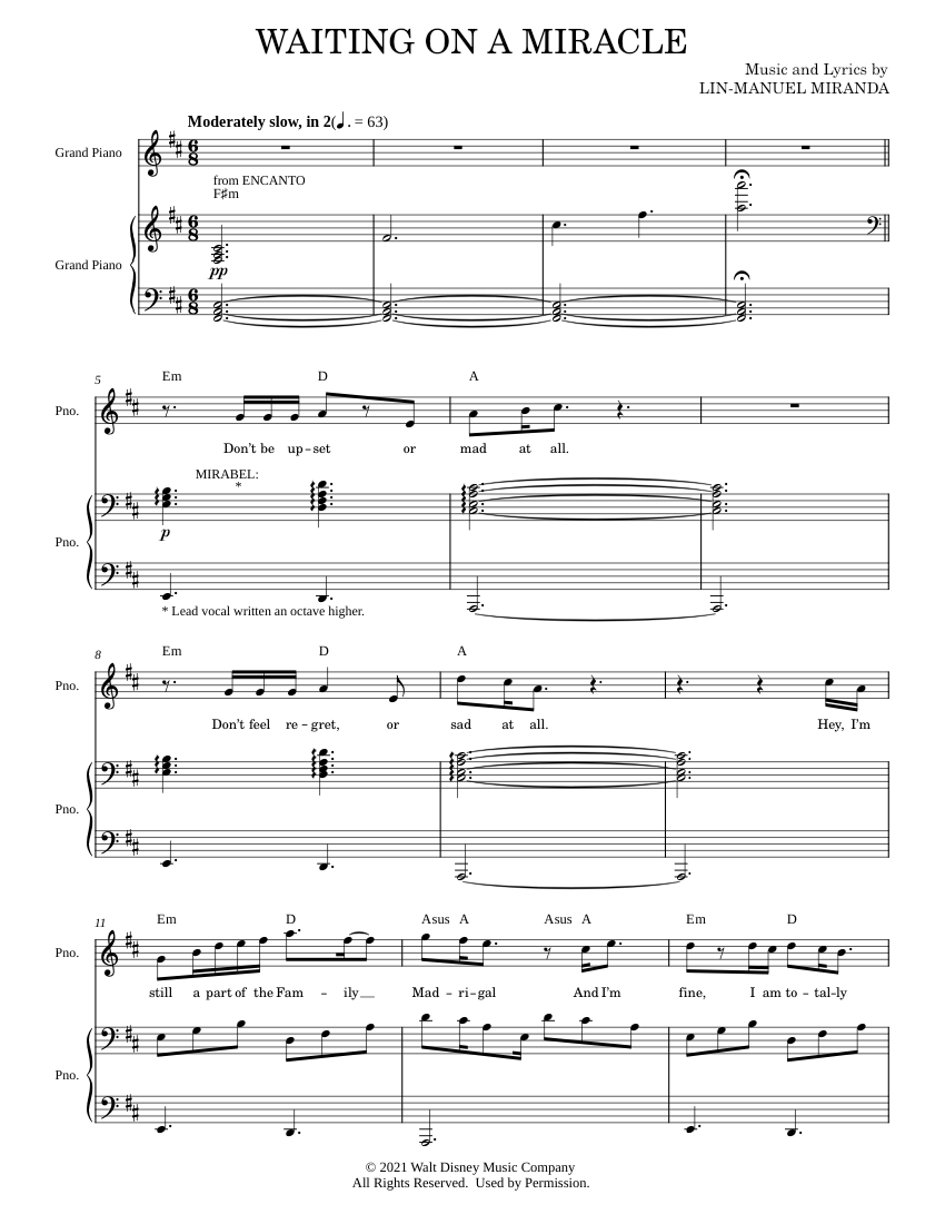 Waiting On A Miracle (from Encanto) Sheet music for Piano, Vocals ...