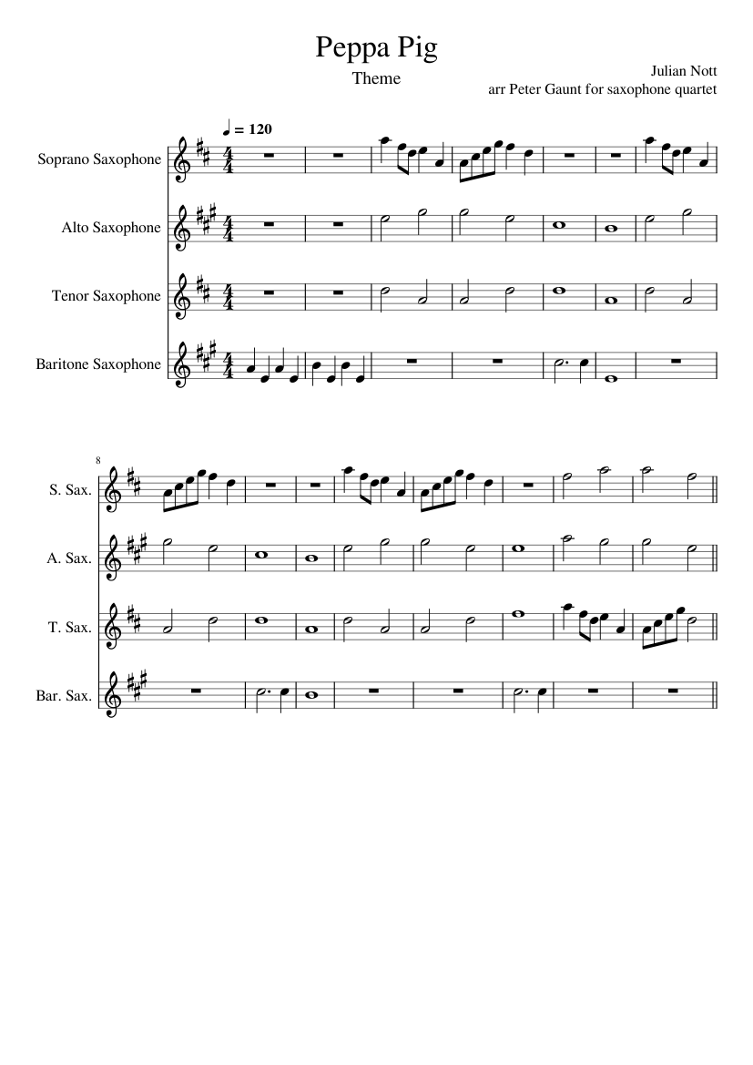 Peppa pig Sheet music for Saxophone alto, Saxophone tenor, Saxophone ...