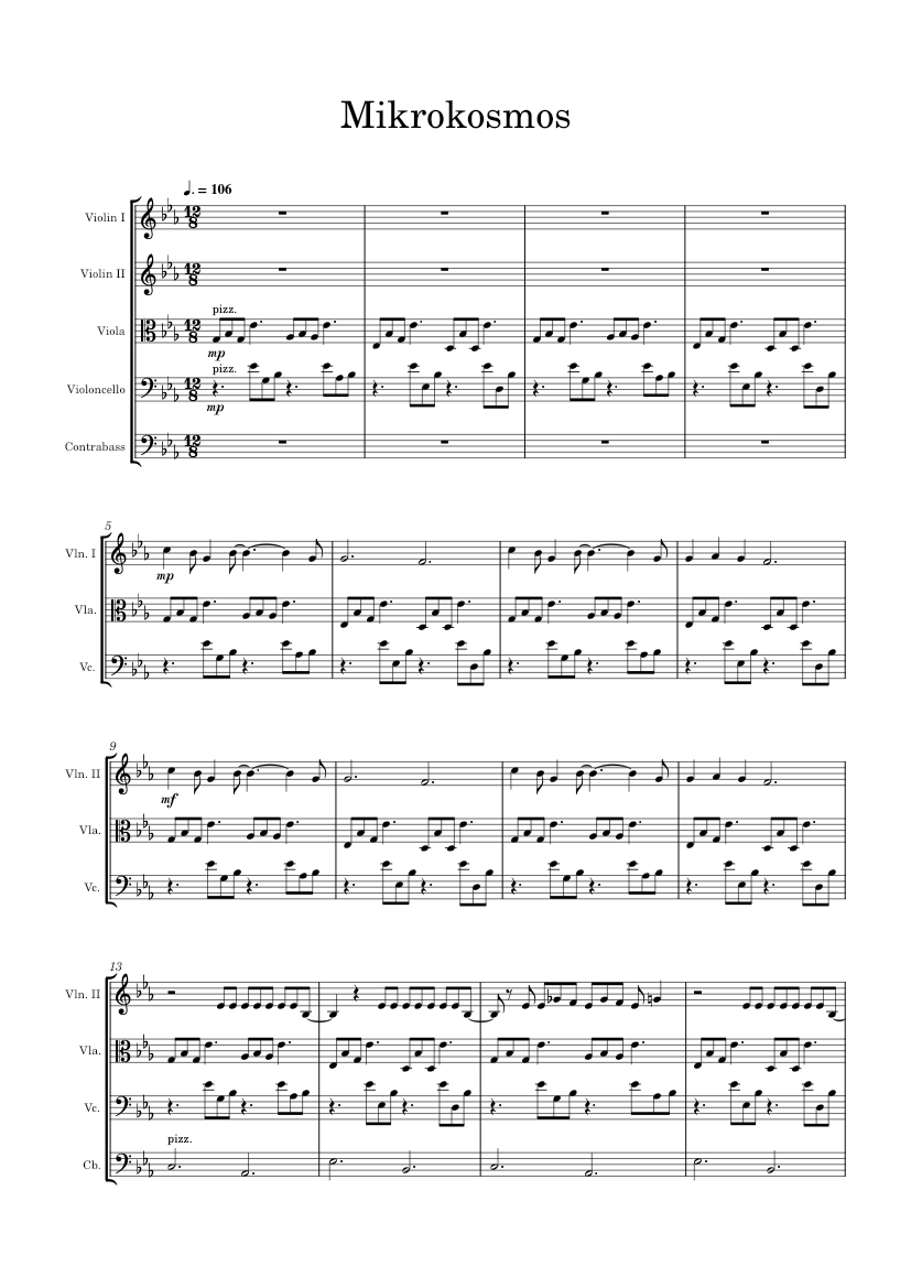 Mikrokosmos BTS Sheet Music for Contrabass, Violin, Viola, Cello ...