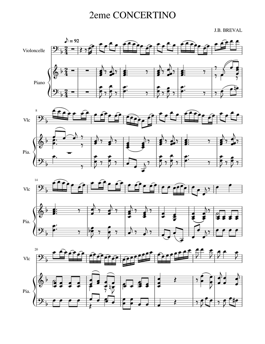 2eme CONCERTINO Sheet music for Piano, Cello (String Ensemble) | Musescore.com
