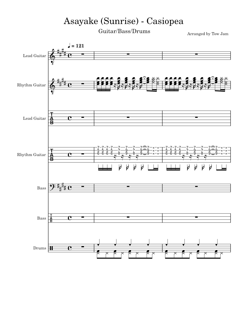 Asayake – Casiopea Sheet Music and Tab for Guitar, Bass guitar, Drum ...