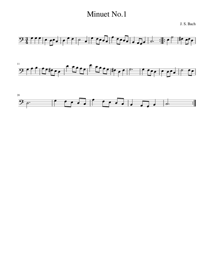 Johann Sebastian Bach Minuet No 1 Sheet music for Cello (Solo ...