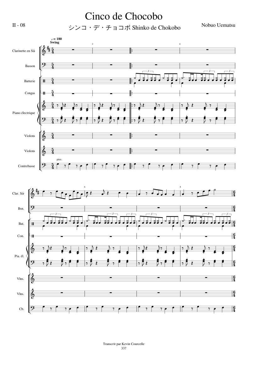 Final Fantasy VII 2-08 Cinco de Chocobo Sheet Music for Piano, Clarinet ...