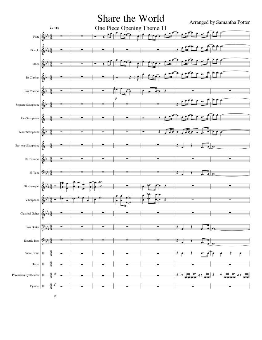Share the World (One Piece Opening Theme 11) Sheet Music for Tuba ...