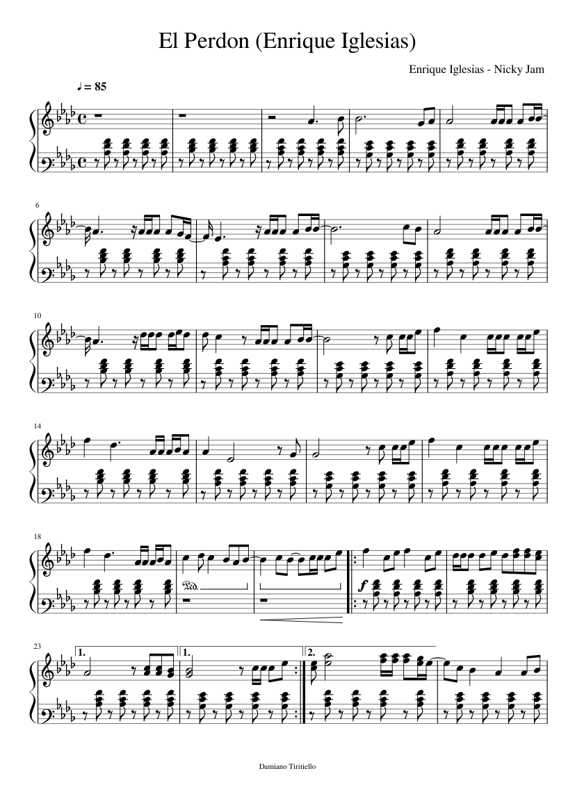 El Perdon (Enrique Iglesias) Sheet music for Piano (Solo) Easy ...