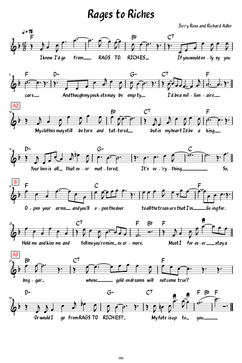 Rags to Riches (Lead sheet with lyrics ) Sheet Music with Chords for ...