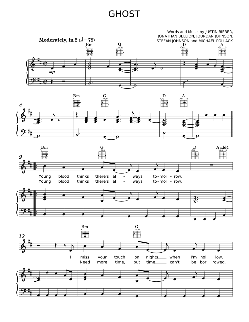 Ghost - Justin Bieber Sheet music for Piano, Vocals (Piano-Voice ...