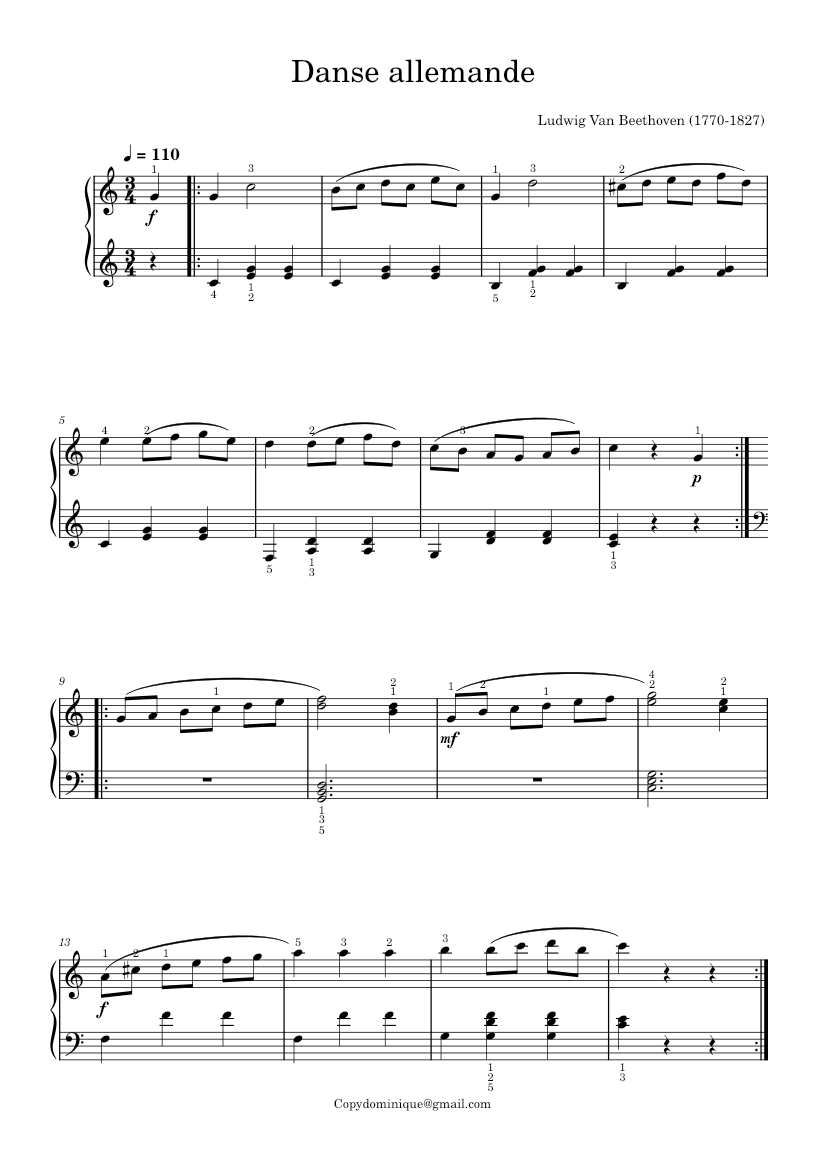 Danse allemande WoO 8 n°1 – Ludwig van Beethoven Ludwig van Beethoven ...
