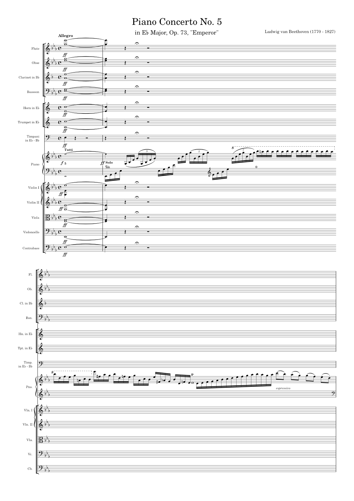 Beethoven - Piano Concerto No. 5 in E-flat major, Op. 73, "Emperor" - 1. Allegro Sheet Music for ...