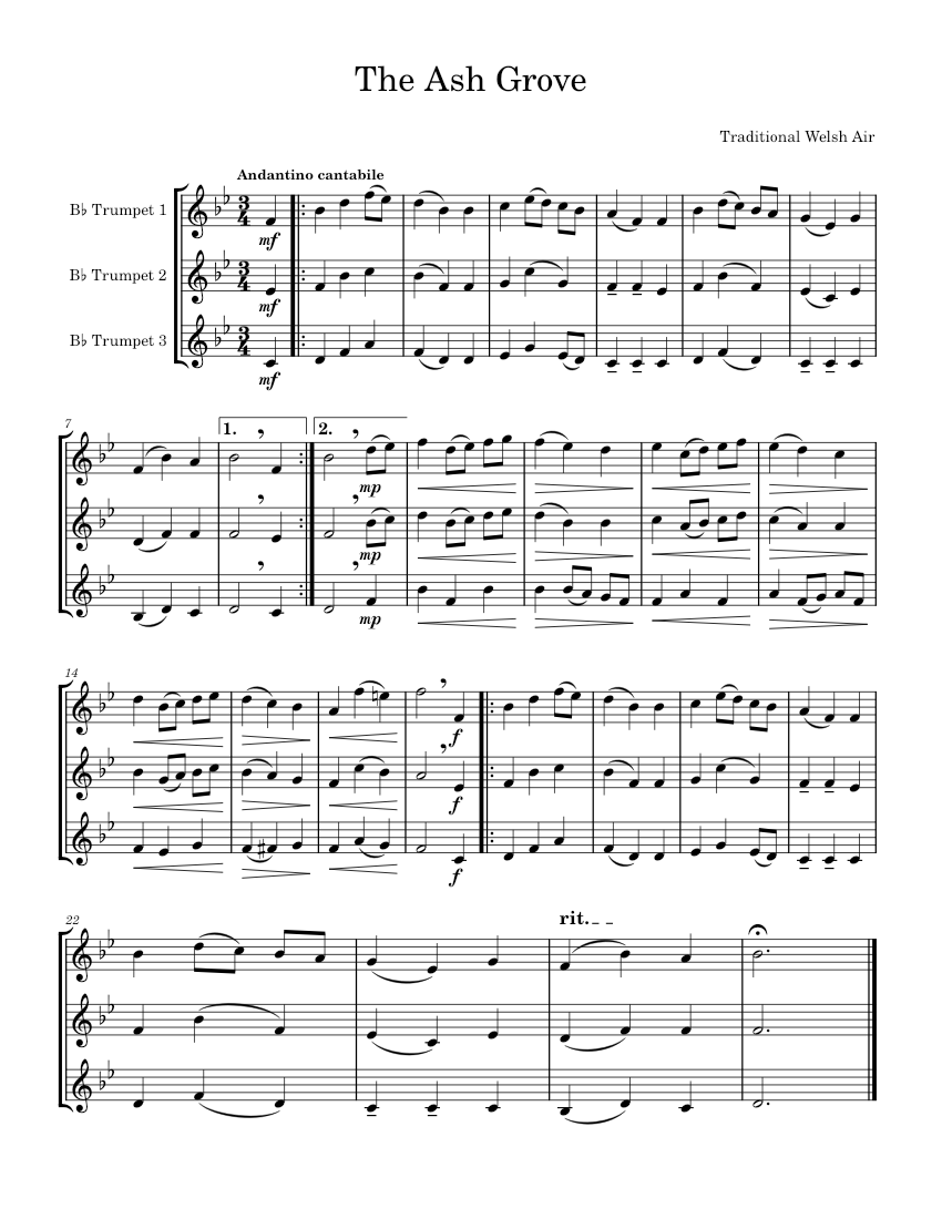 The Ash Grove Sheet Music for Trumpet other (Brass Trio) | MuseScore.com