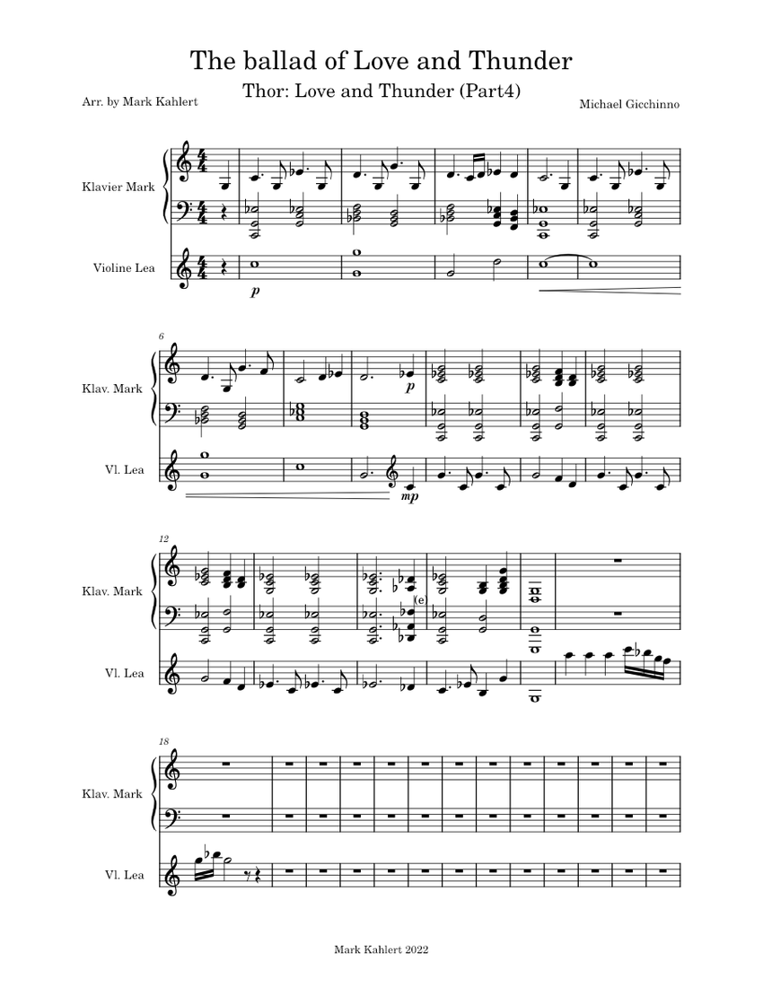 The ballad of Love and Thunder Sheet music for Piano, Violin (Piano Duo ...
