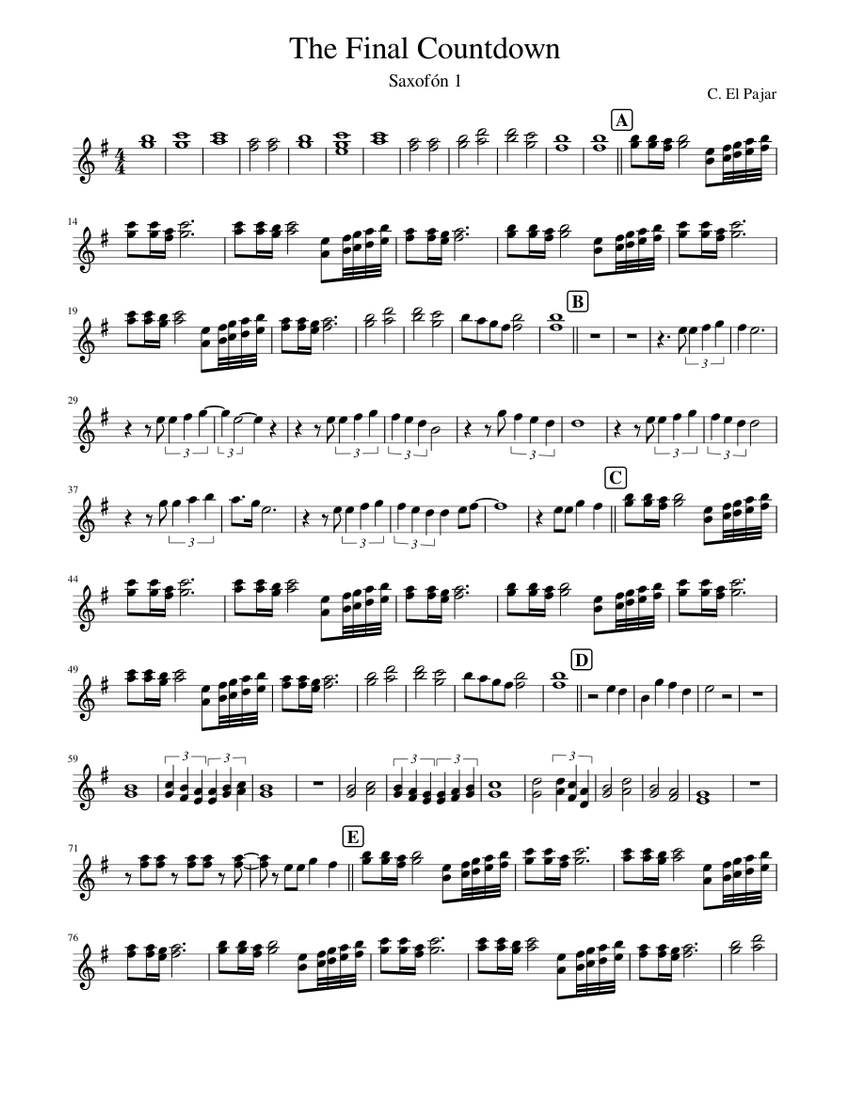The Final Countdown - Europe Sheet music for Saxophone alto (Solo ...