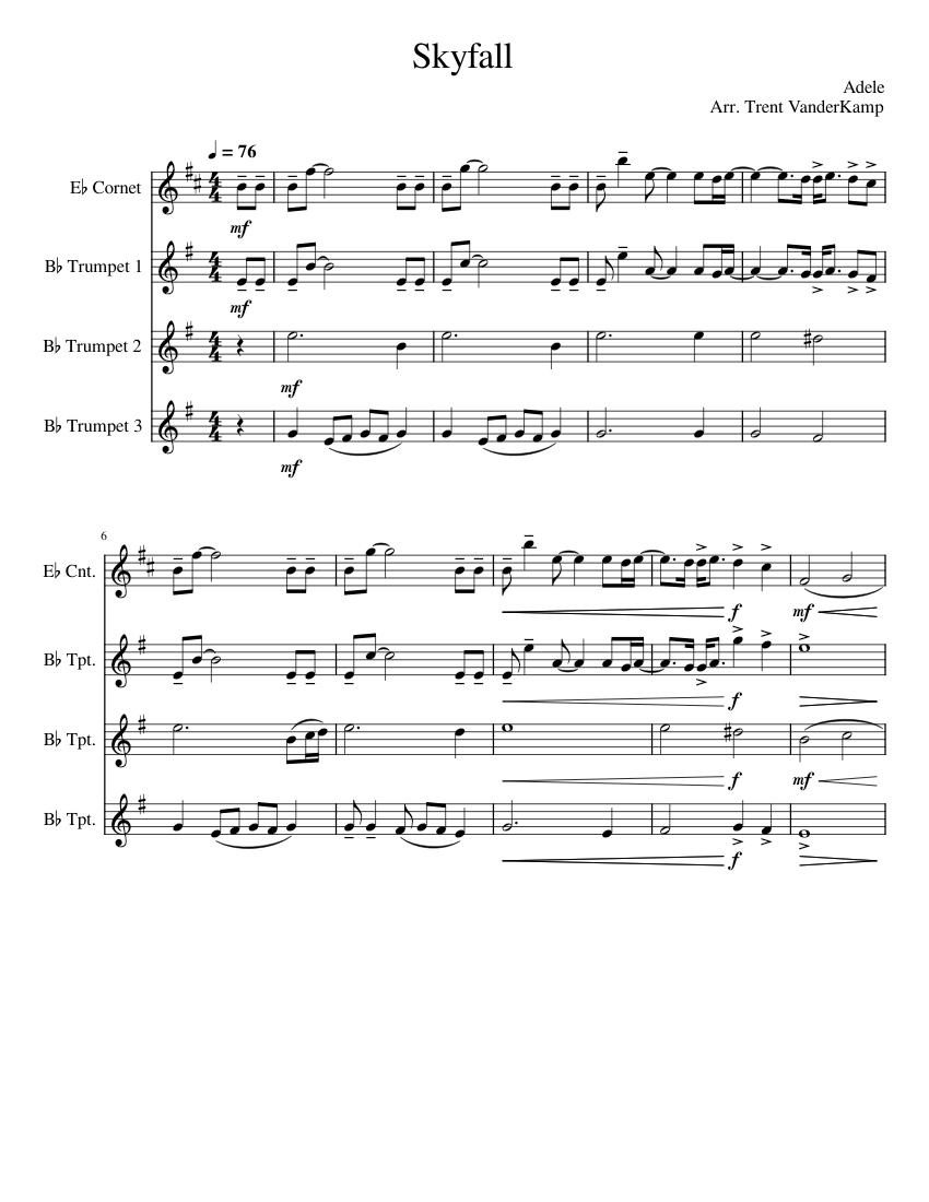 Skyfall Sheet music for Trumpet other (Mixed Quartet) | Musescore.com