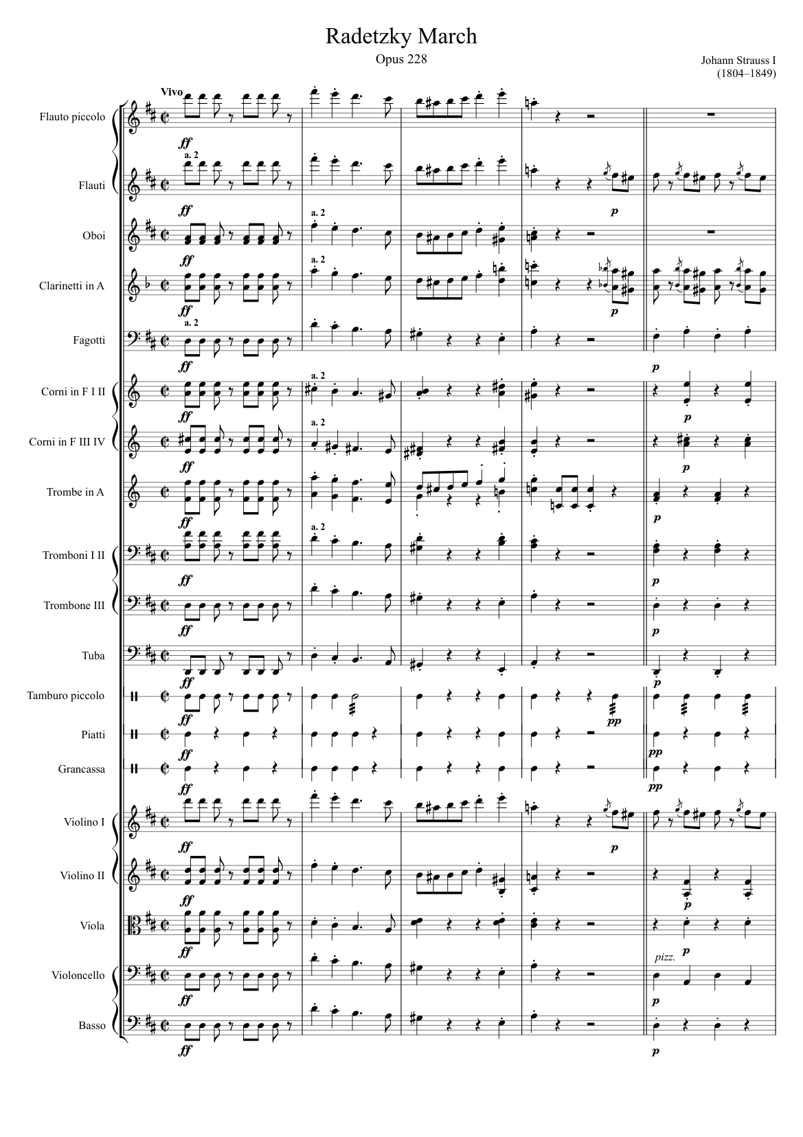 Radetzky March Opus 228 Sheet Music for Trombone, Tuba, Flute piccolo ...