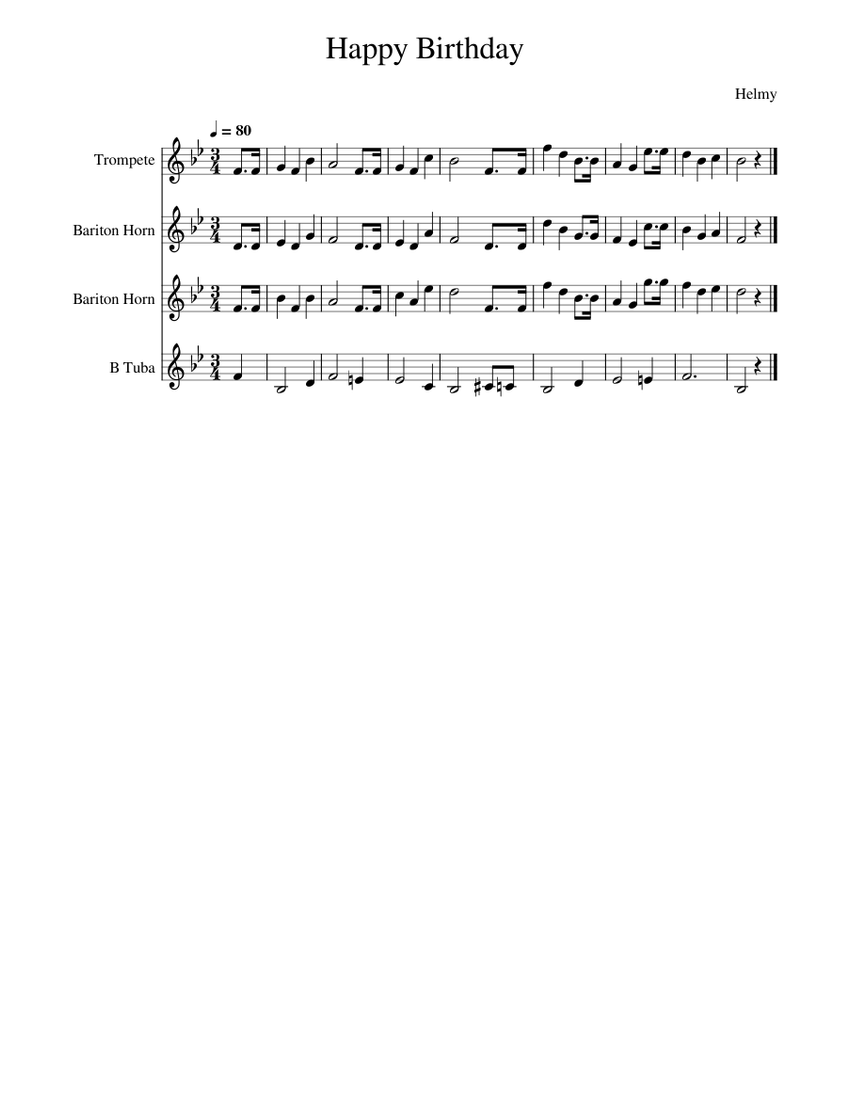 Happy Birthday Brass Quartet Sheet music for Tuba, Baritone horn ...