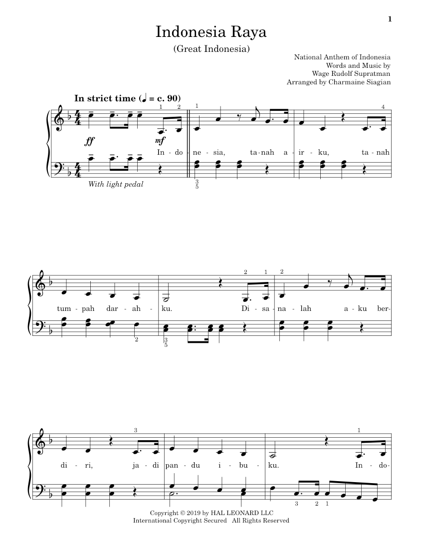Play Official version of Indonesia raya Sheet Music by Wage Rudolf ...