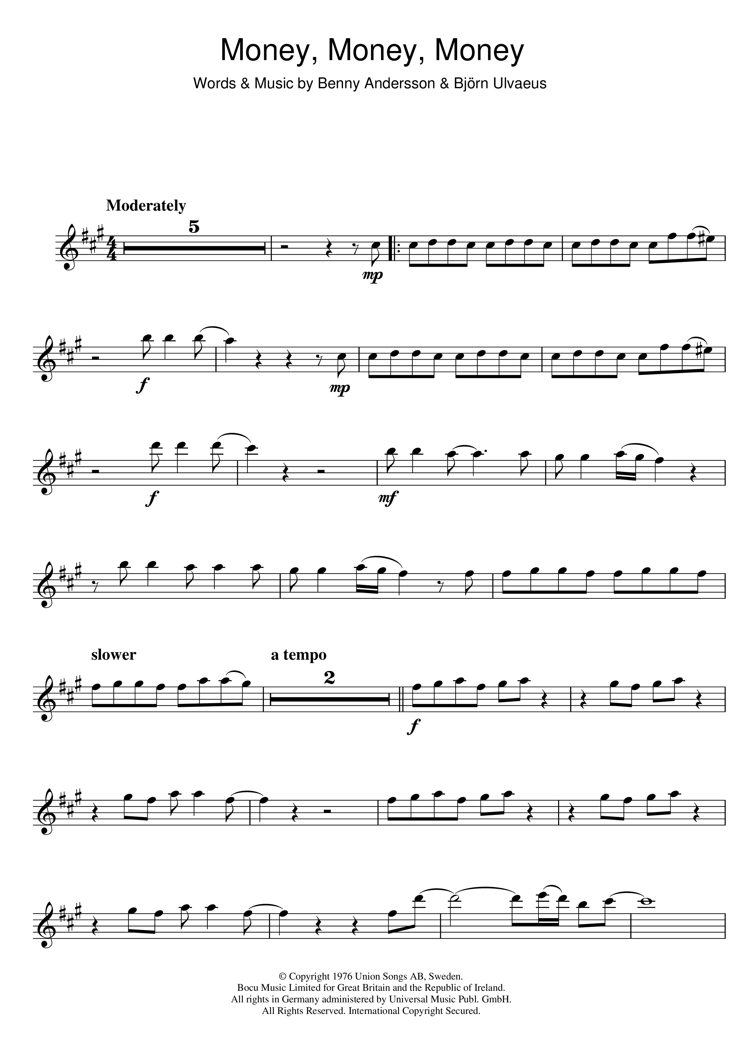 Play Official version of Money, Money, Money Sheet Music by ABBA for ...