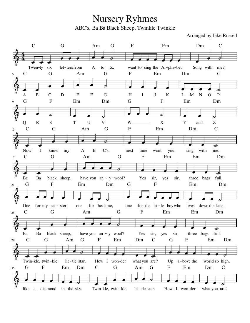 Nursery Ryhmes Sheet music for Guitar (Solo) | Musescore.com