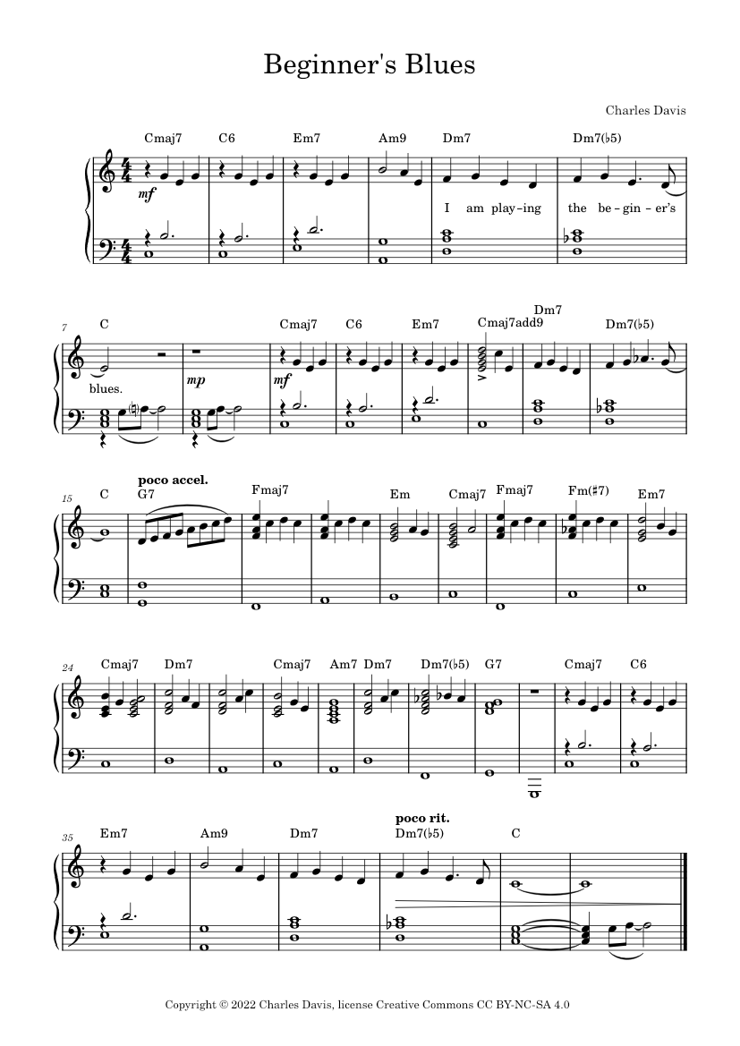 Beginner's Blues Sheet Music with Chords for Piano (Solo) Easy ...