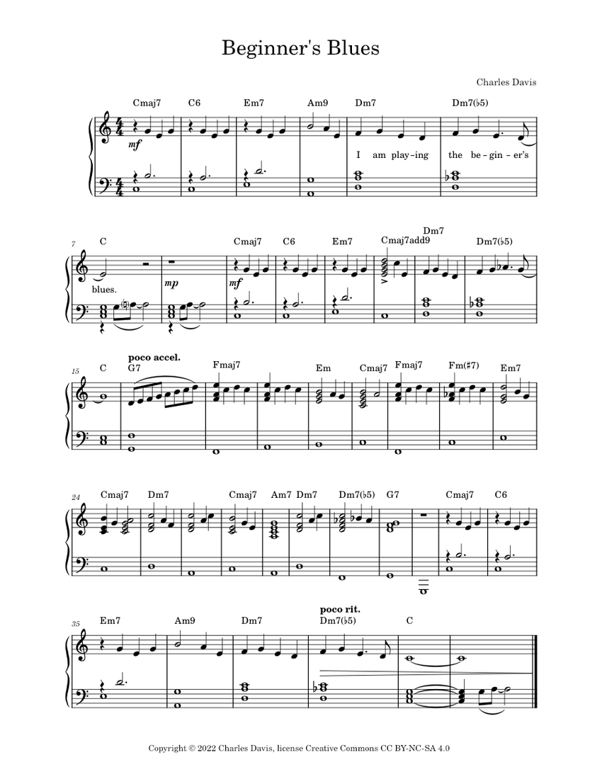 Beginner's Blues Sheet music for Piano (Solo) Easy | Musescore.com