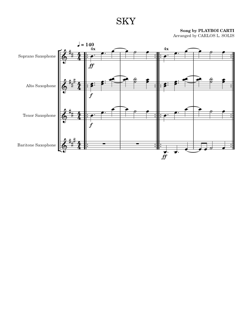 Sky (SAX ARRANGEMENT) | Playboi Carti Sheet Music for Saxophone alto ...
