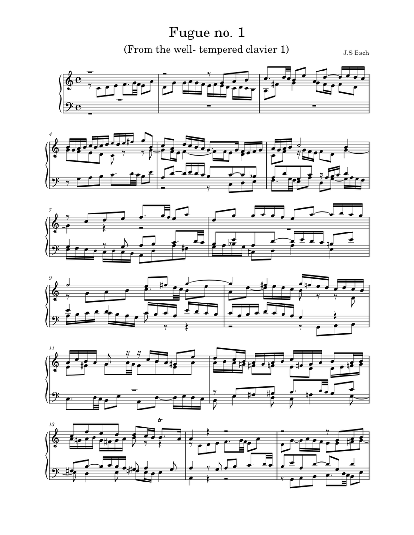 The well-tempered clavier - book 1 - no 1 fugue in c major bwv 846 ...