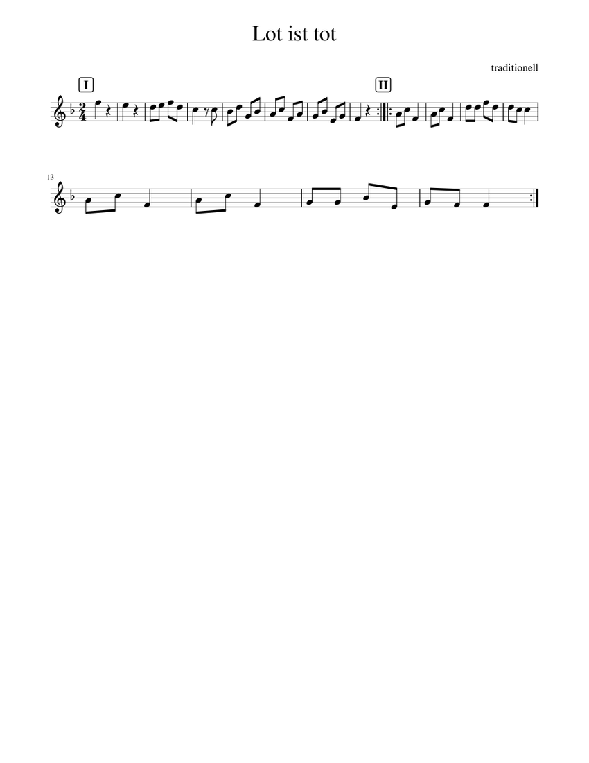 Traditional music - Lot ist tot Sheet music for Piano (Solo) Easy ...