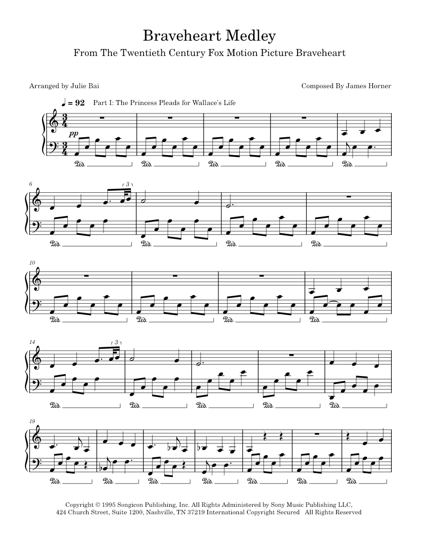Braveheart Medley Sheet Music for Piano (Solo) | MuseScore.com