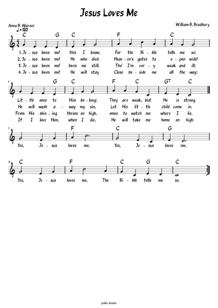 Jesus Loves Me (Lead sheet with lyrics ) Sheet Music with Chords for ...
