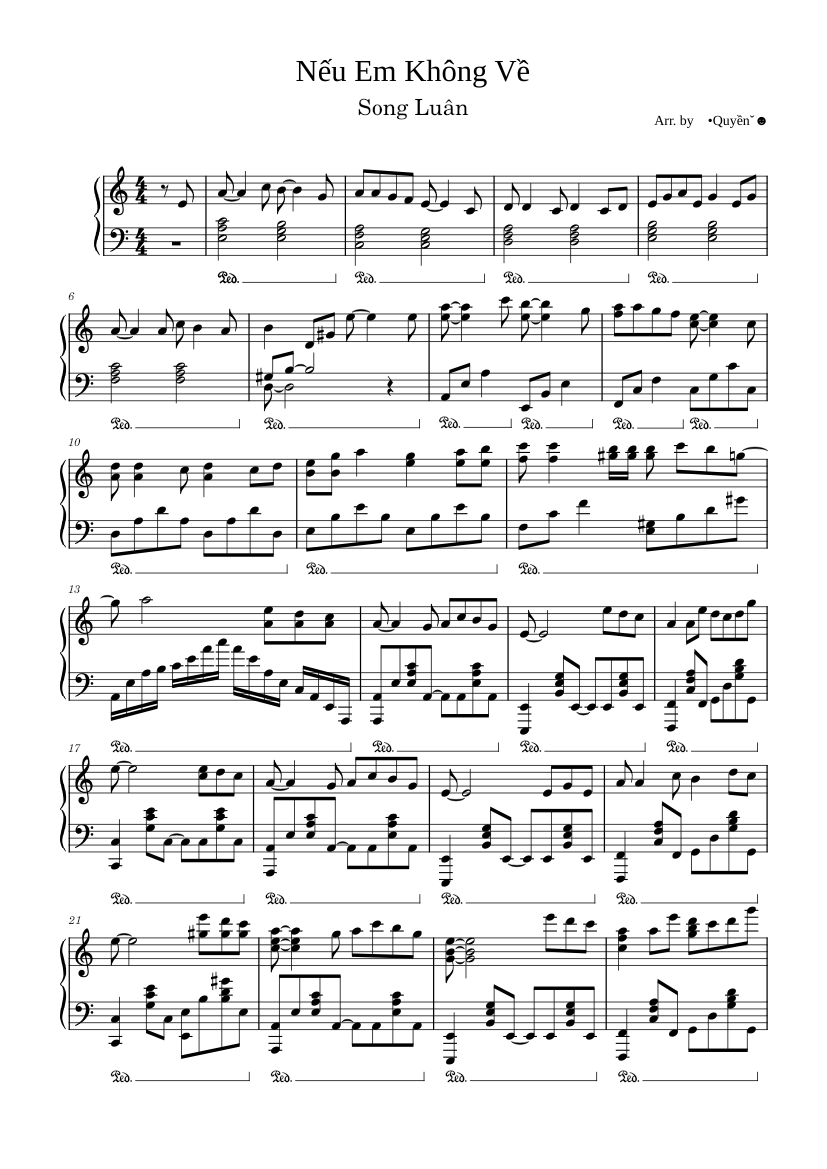 Nếu Em Không Về – Song Luân Sheet music for Piano (Solo) | Musescore.com