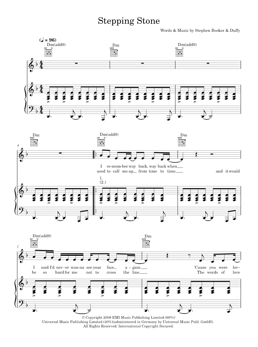 stepping stone Sheet music for Piano, Vocals by Duffy Official ...