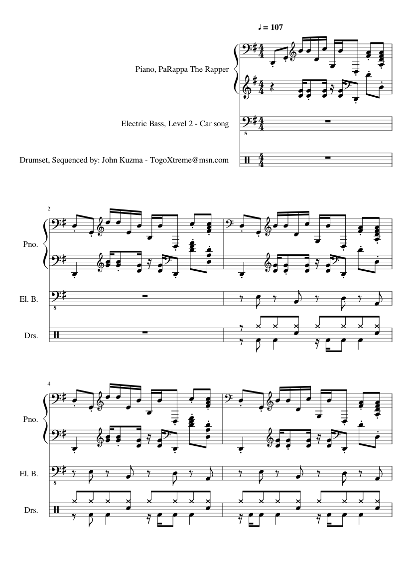 PaRappa the Rapper - Stage 2 (driving) Sheet music for Piano, Bass ...