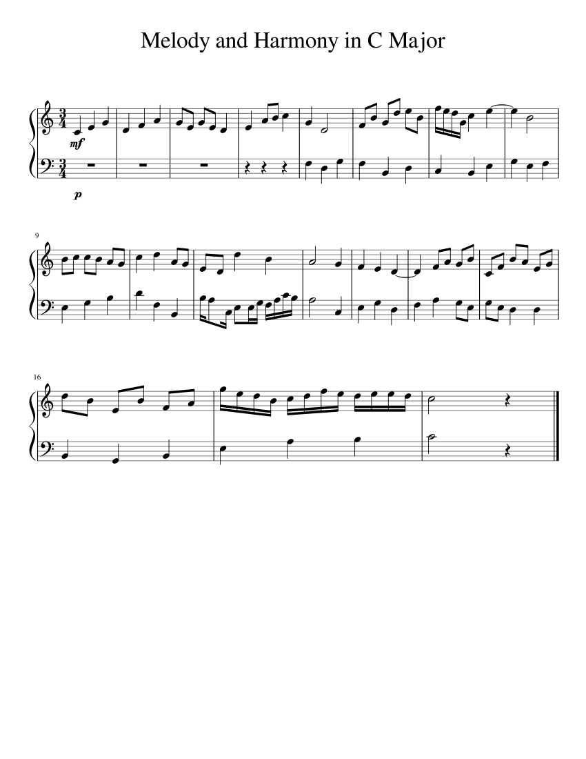 Melody and Harmony in C Major Sheet music for Piano (Solo) Easy ...