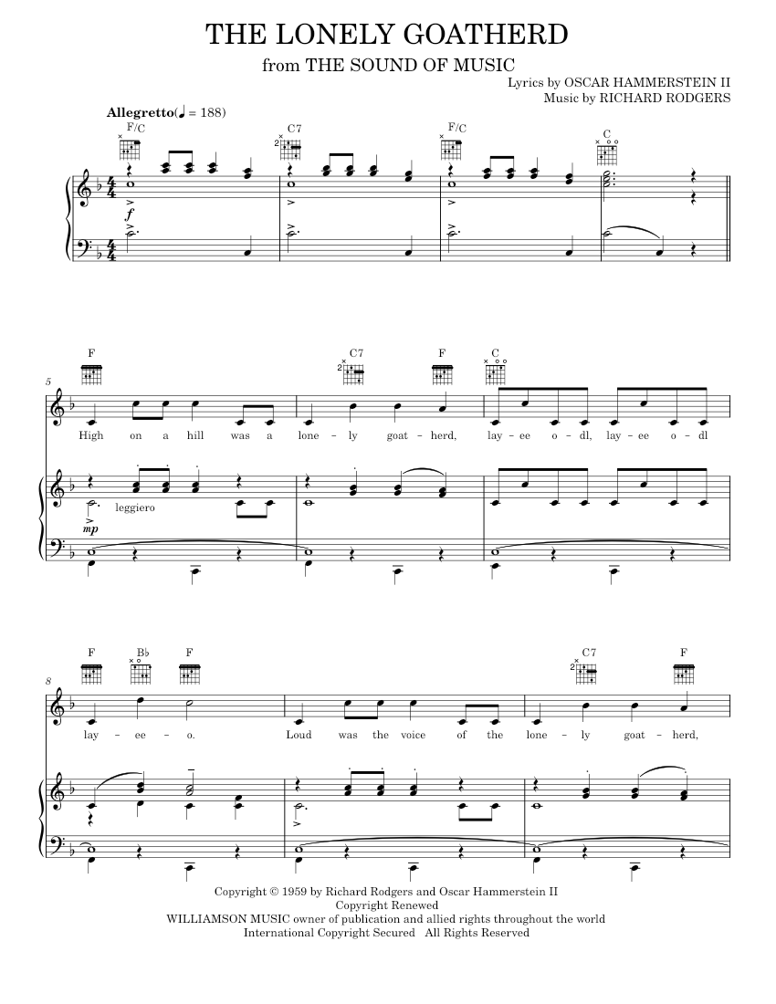 the lonely goatherd Sheet music for Piano, Vocals by Rodgers ...