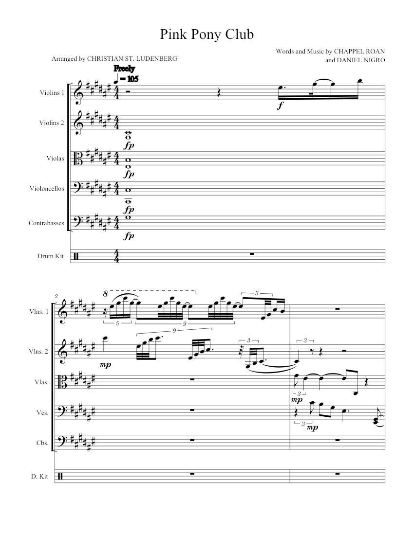Pink Pony Club - Chappell Roan for String Ensemble in F# Major Sheet ...