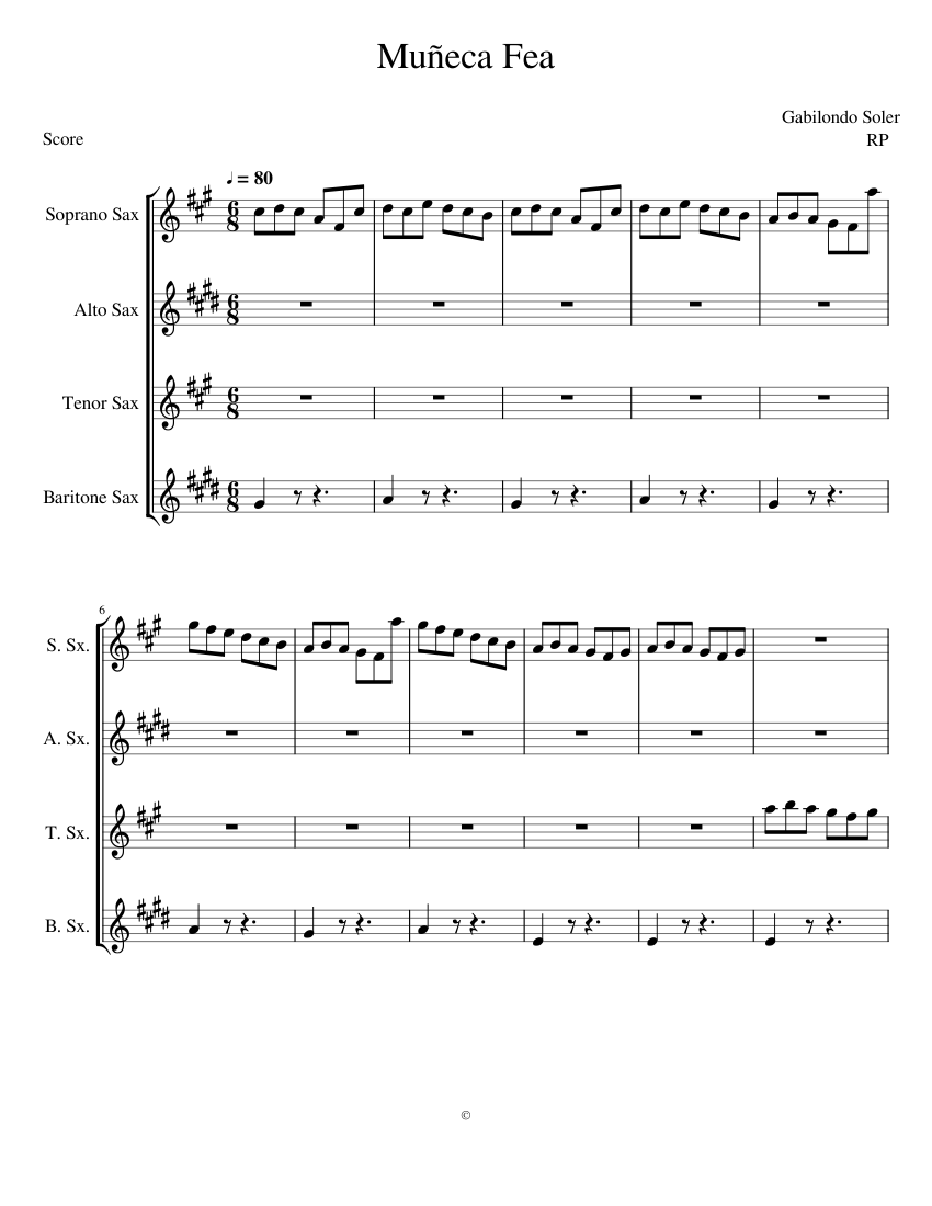 Muneca Fea Sheet music for Saxophone alto, Saxophone tenor, Saxophone ...