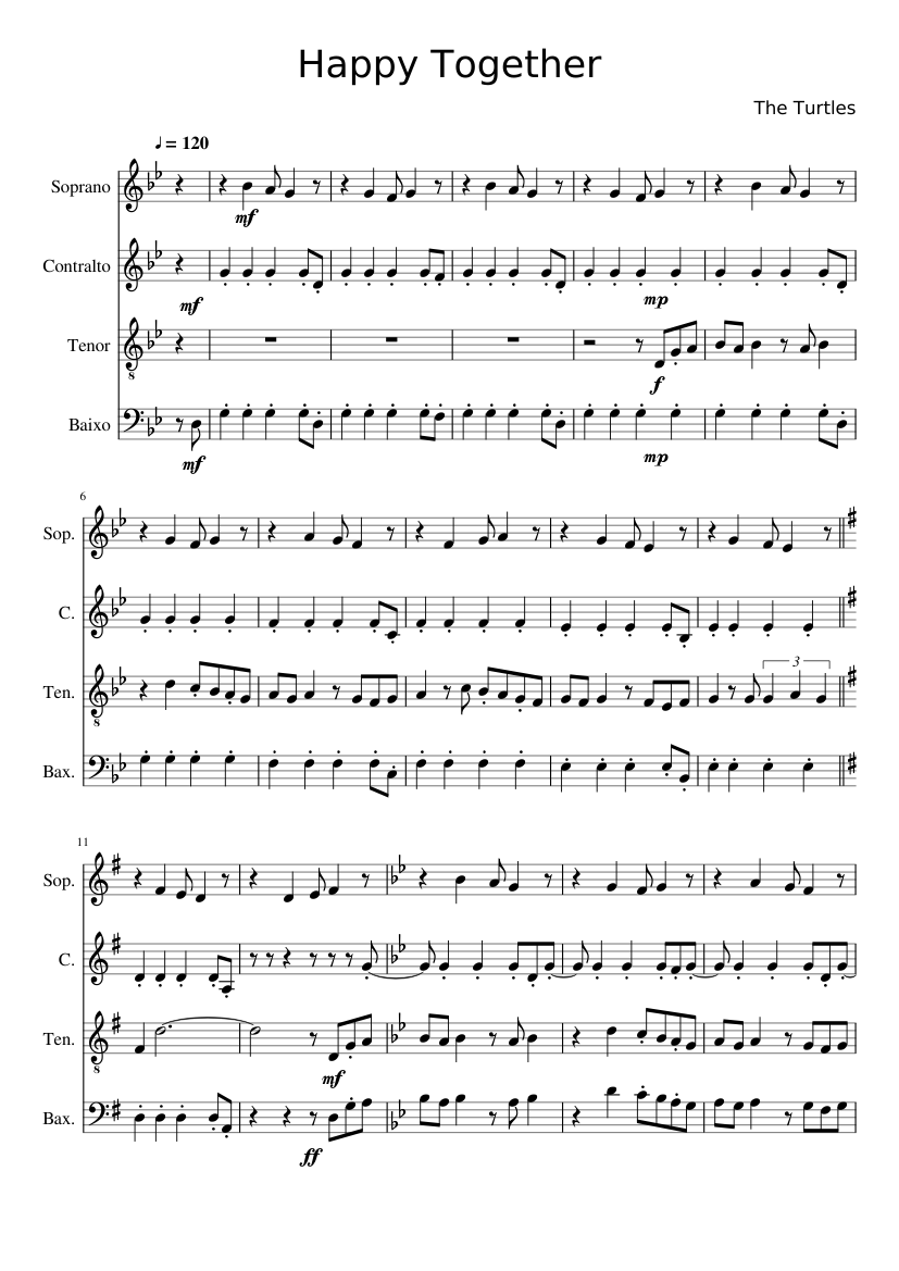 Happy Together Choir Sheet Music for Soprano, Alto, Tenor, Bass voice ...