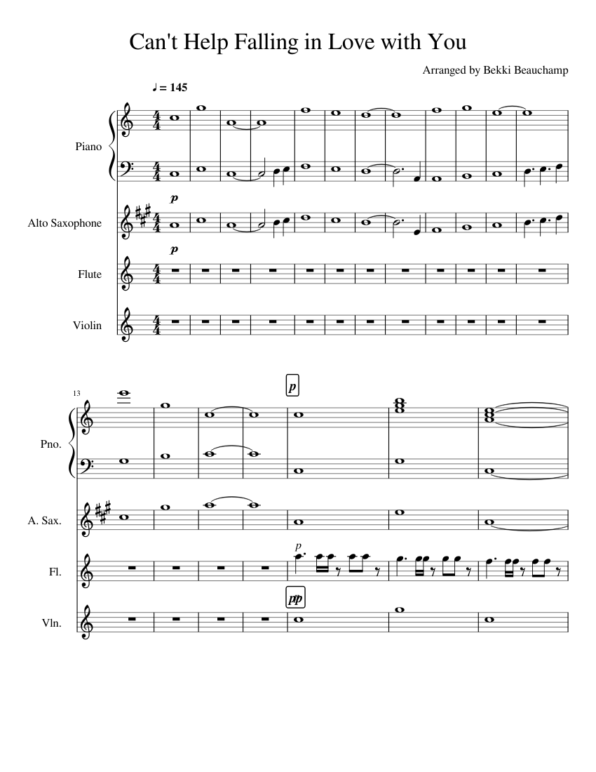 Can't Help Falling in Love with You Sheet music for Piano, Flute ...