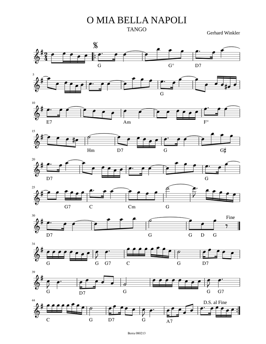 O MIA BELLA NAPOLI Sheet music for Woodwinds Group (Solo) | Musescore.com
