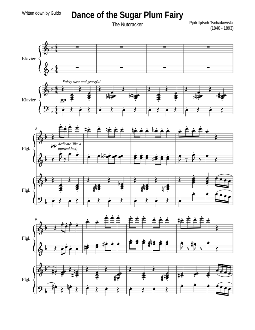 Dance of the Sugar Plum Fairy [Piano Duet] Sheet music for Piano (Piano ...
