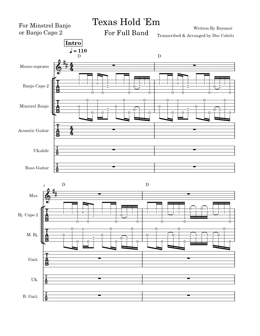 TEXAS HOLD 'EM – Beyoncé Sheet Music and Tab with Chords for Mezzo ...