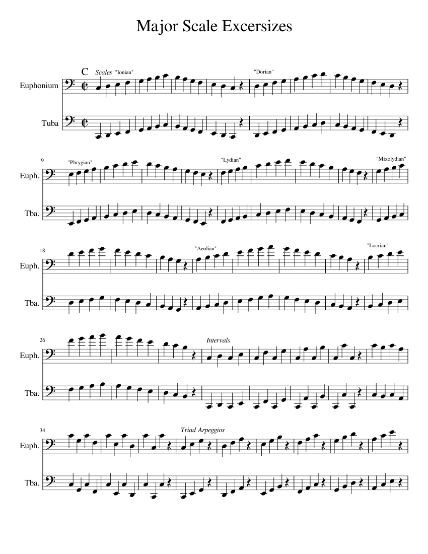 Major_Scale_Excersizes Sheet music for Euphonium, Tuba (Brass Duet ...