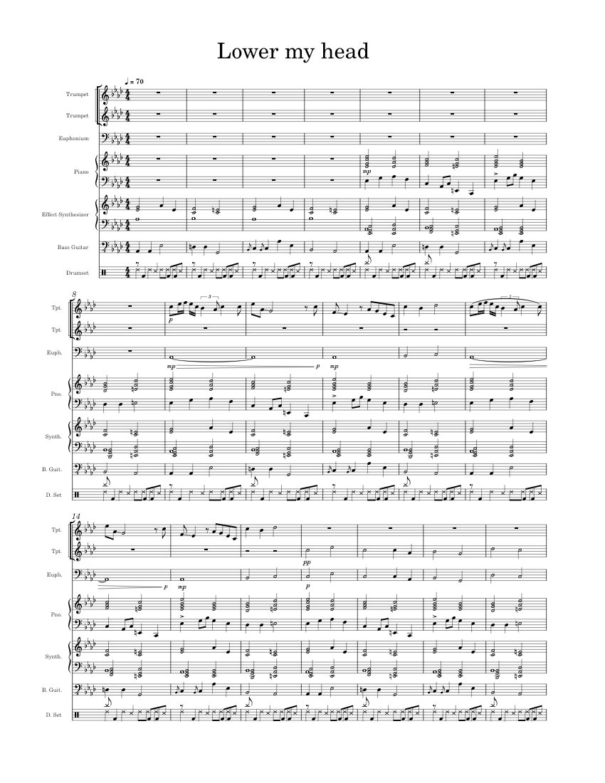Lower_my_head Sheet music for Piano, Euphonium, Bass guitar, Drum group ...