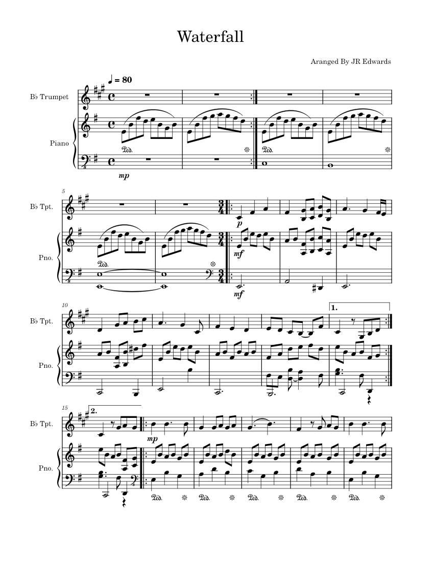 Waterfall – Toby Fox Waterfall Sheet music for Piano, Trumpet in b-flat (Mixed Duet) | Musescore.com