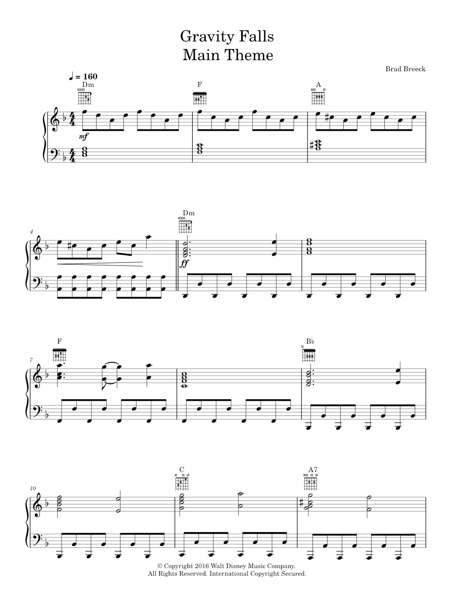 Gravity Falls Theme Sheet music for Piano by Brad Breeck Official | MuseScore.com