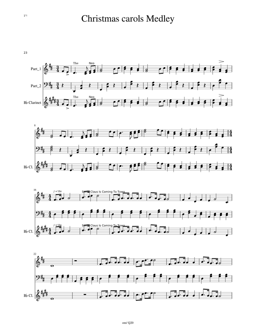 Christmas carols Medley Sheet music for Clarinet in b-flat (Solo ...