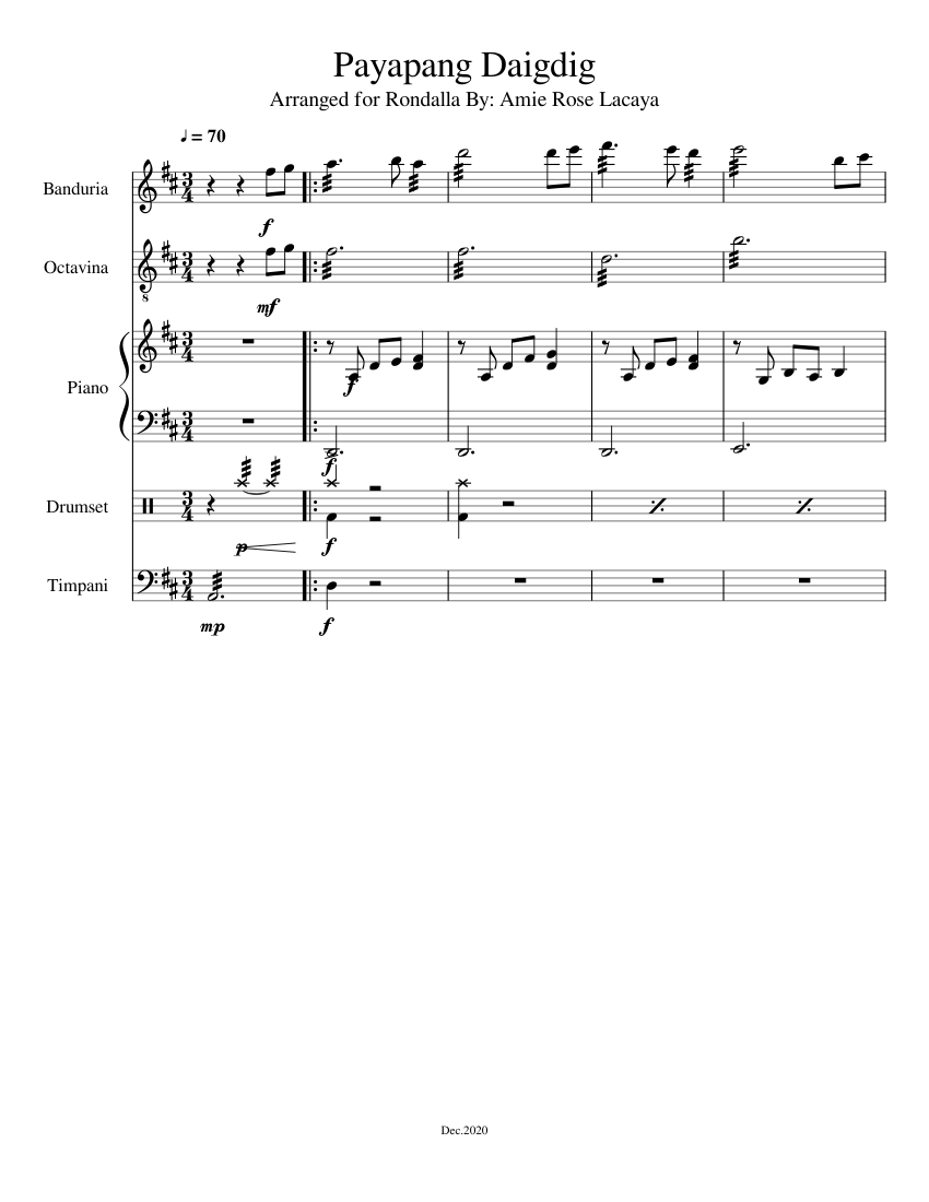 Payapang Daigdig – De Leon, Felipe P. Sheet music for Piano, Timpani ...