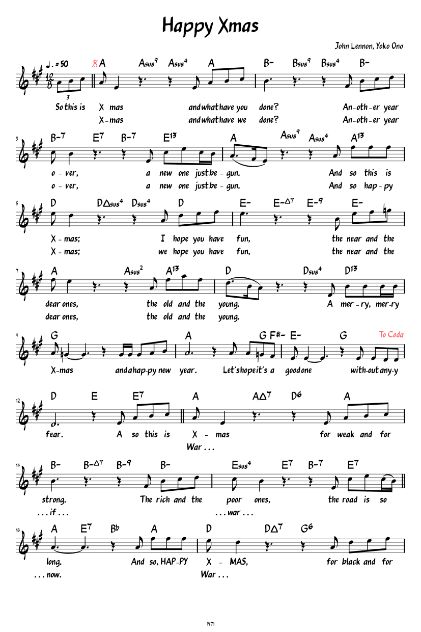 Happy Xmas (War Is Over) (Lead sheet with lyrics ) Sheet Music for ...