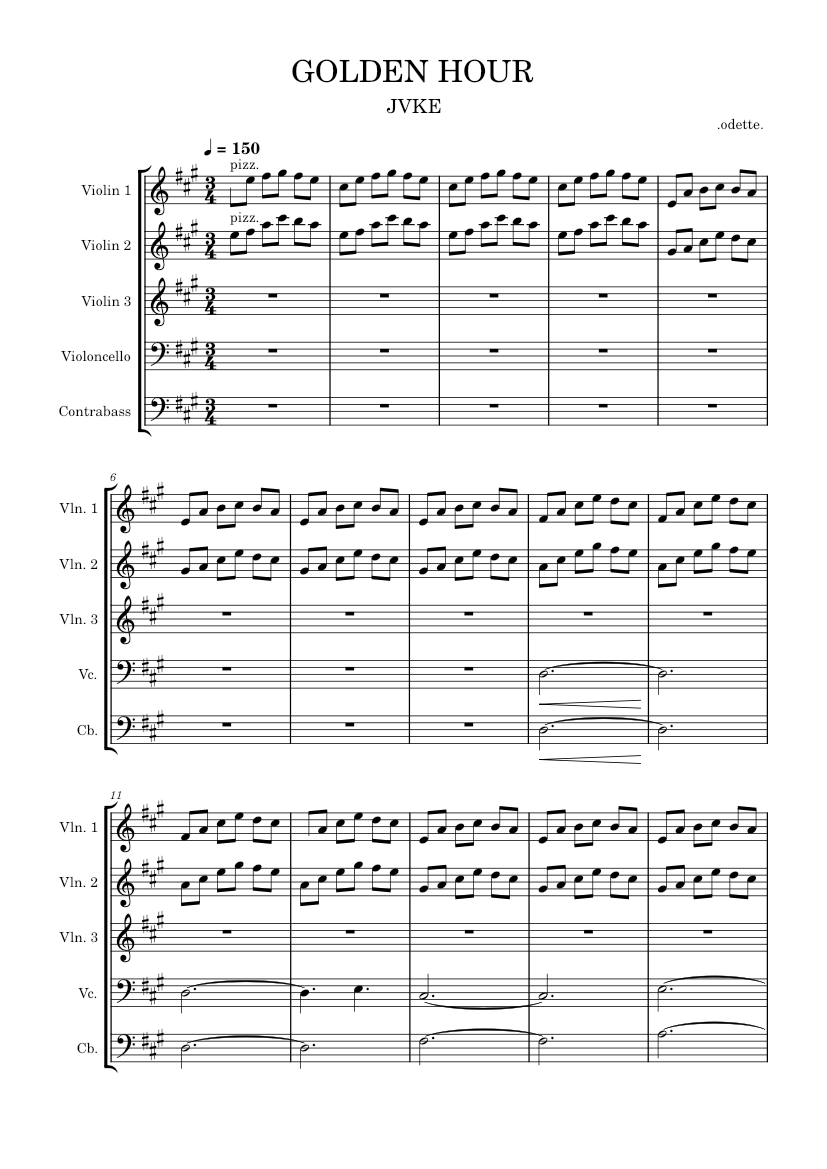 Golden Hour JVKE Strings Ensemble Sheet music for Violin, Cello ...