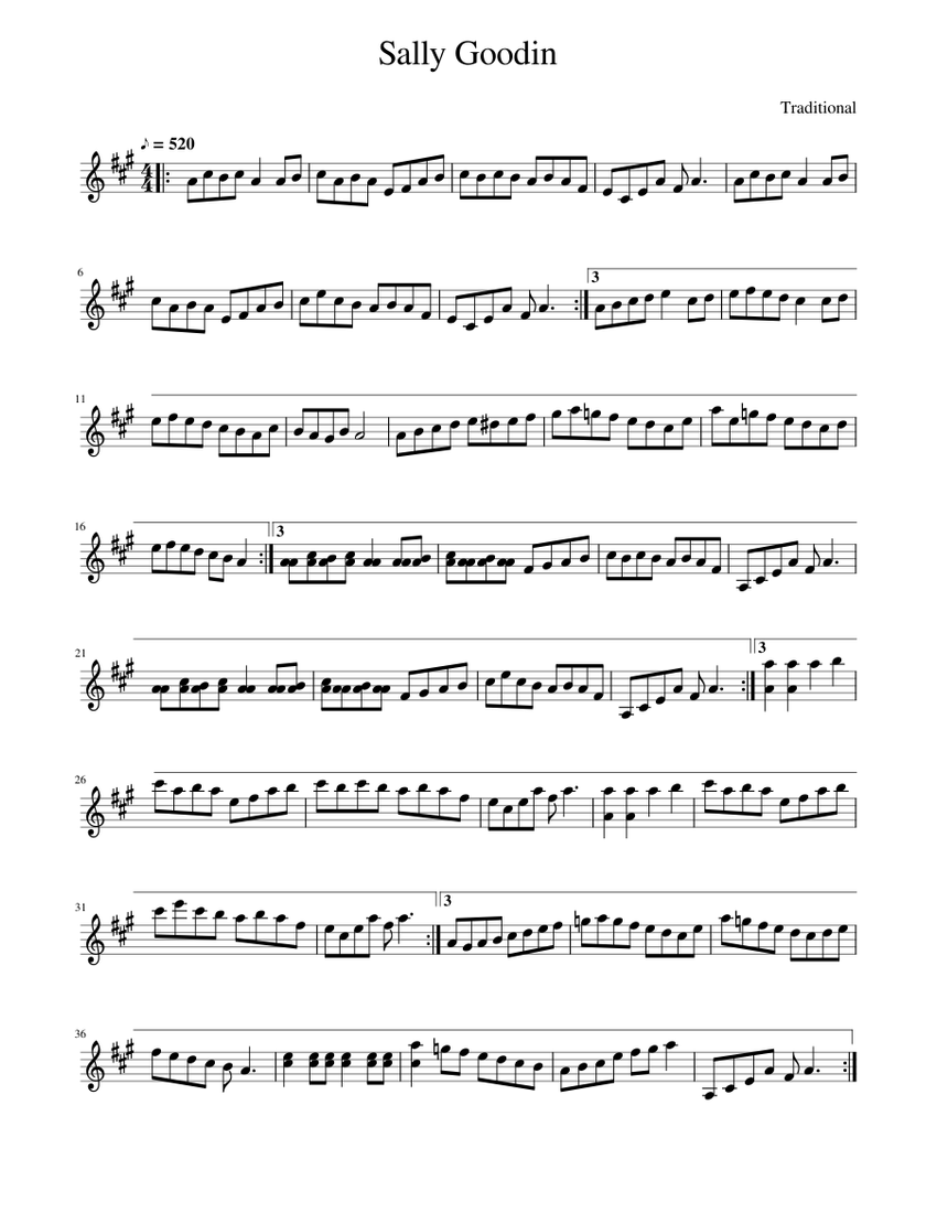 Traditional music - Sally Goodin Sheet music for Piano (Solo) Easy ...